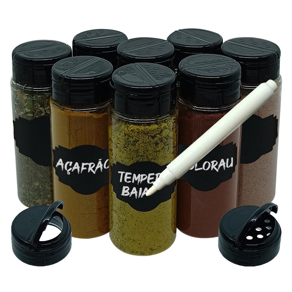 Pote Tempero Kit 8 Potes + 8 Etiquetas Adesivas Tampa Dupla Arte ...