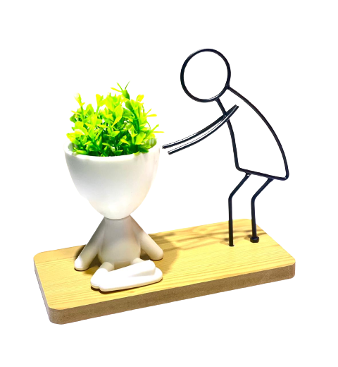 Flor Artificial com Vaso Robert Plant, Menino Aramado e Suporte Madeira ...