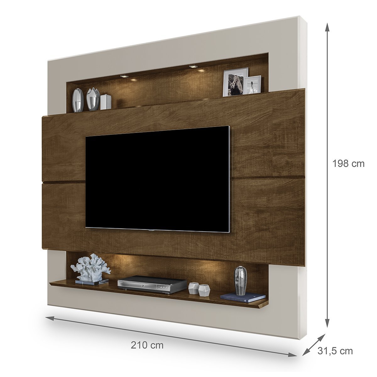 Painel Moderno para TV 217 cm com Luz de LED Malbec/Off White ...