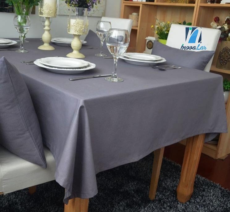 toalha para mesa retangular tecido oxford cinza 1,45x2,50 | MadeiraMadeira