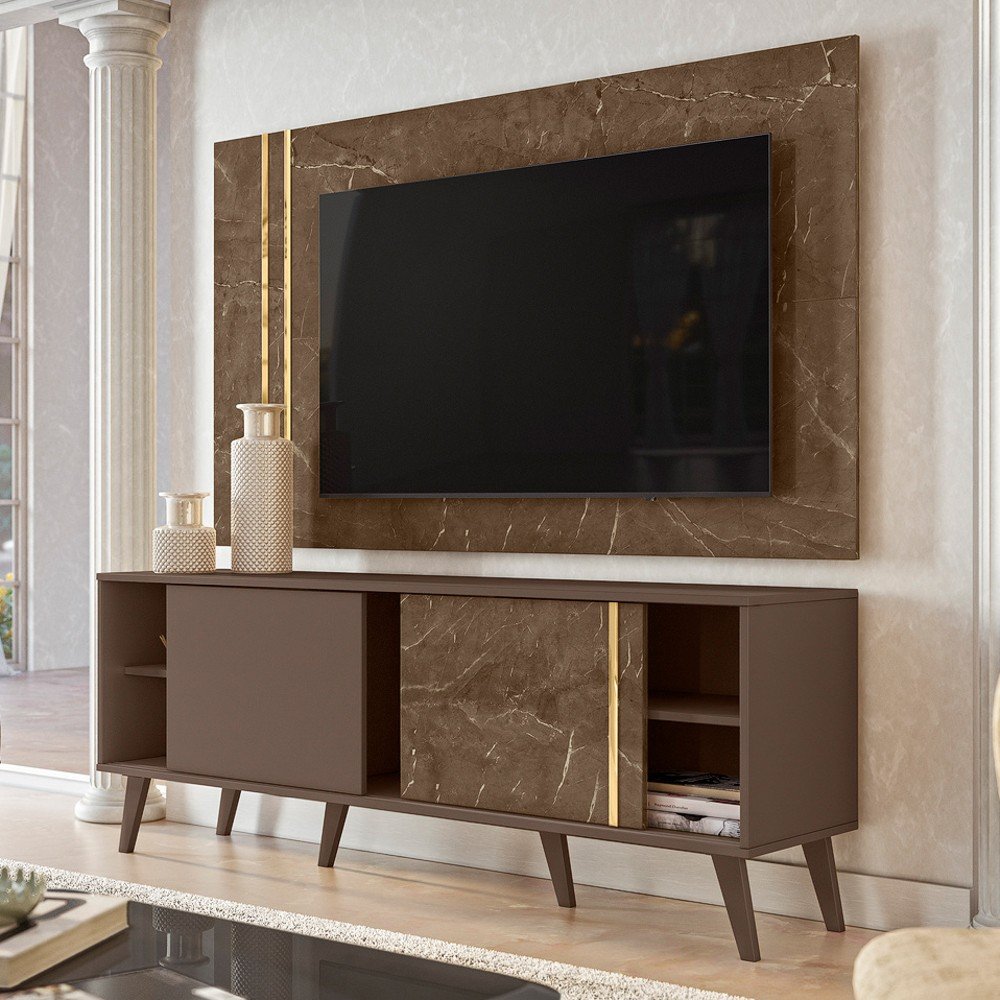 Rack Com Painel Para TV Até 65 Pol. Cronos Imperial/Sépia - Madetec ...