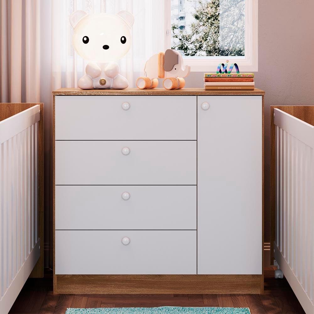 Cômoda de Bebê 4 Gavetas 1 Porta Branco Sophie Jm Móveis | MadeiraMadeira