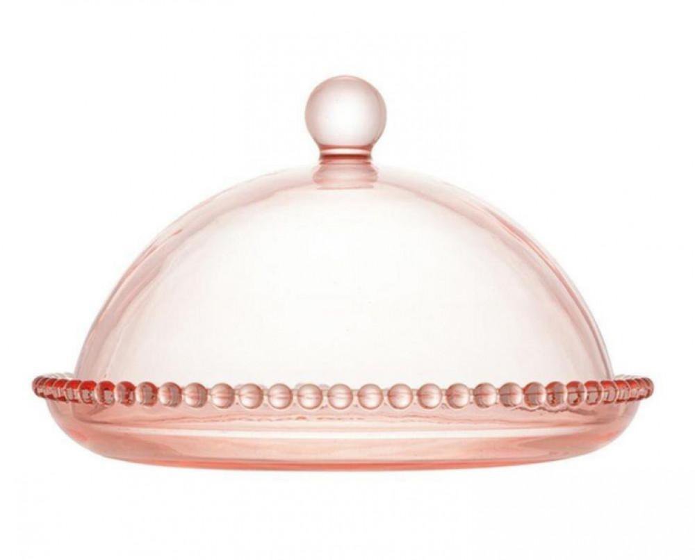 Queijeira De Cristal Pearl 20X12Cm Rosa - Wolff | MadeiraMadeira