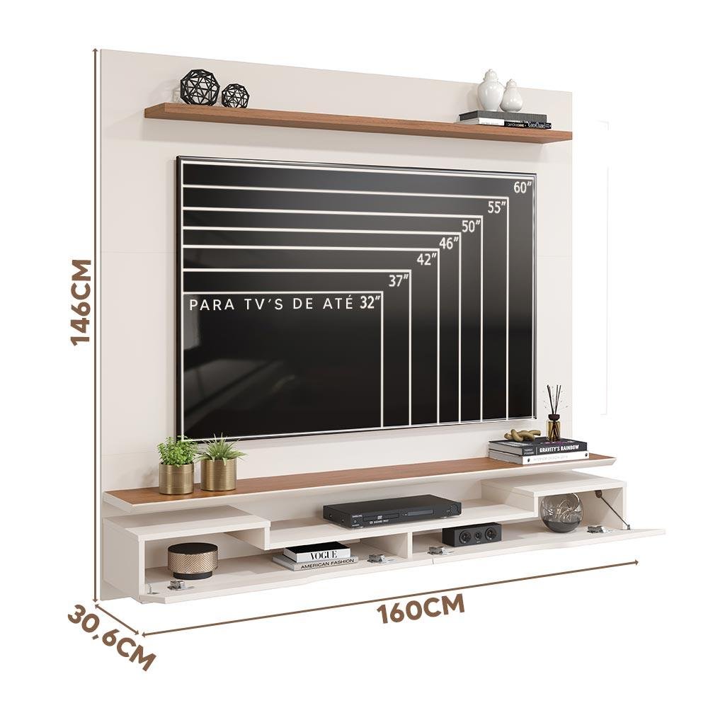 Painel Tv Quarto até 60 Polegadas Off White Freijó Levi Dj Móveis | MadeiraMadeira