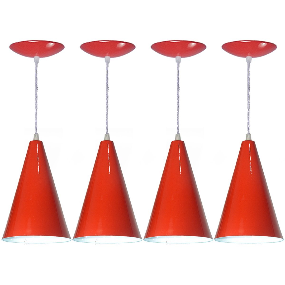 Kit 04 Lustres Pendente Cone em Alumínio - Cor Vermelho | MadeiraMadeira