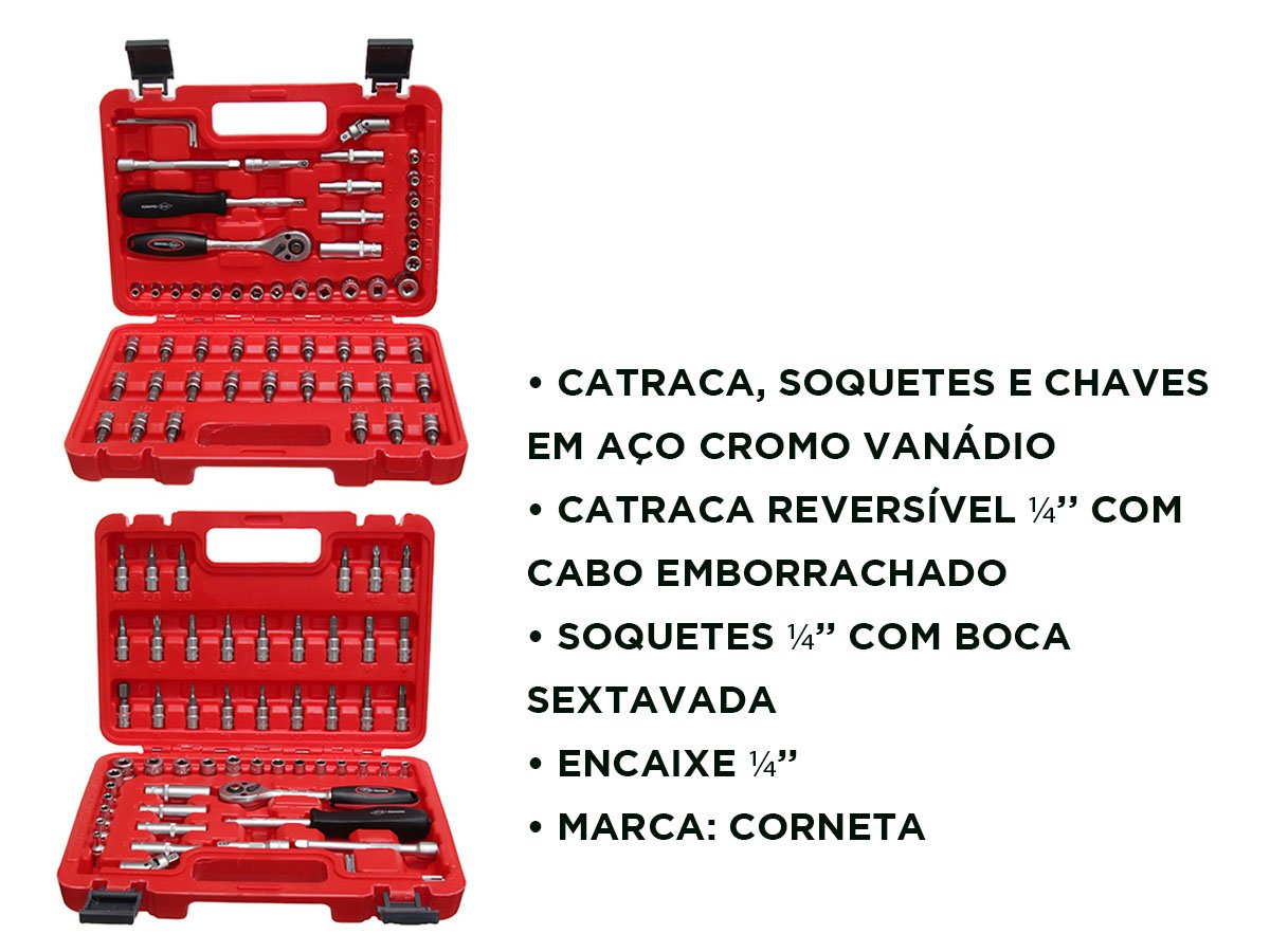 Kit de Soquetes e Catracas Para Apertos/Desapertos ¼?? 57 PÇS Com ...
