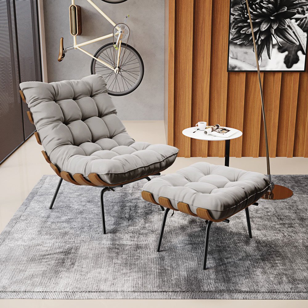 Kit 02 Puffs Costela Veludo Cinza Base Metálica Preto - D'Rossi ...