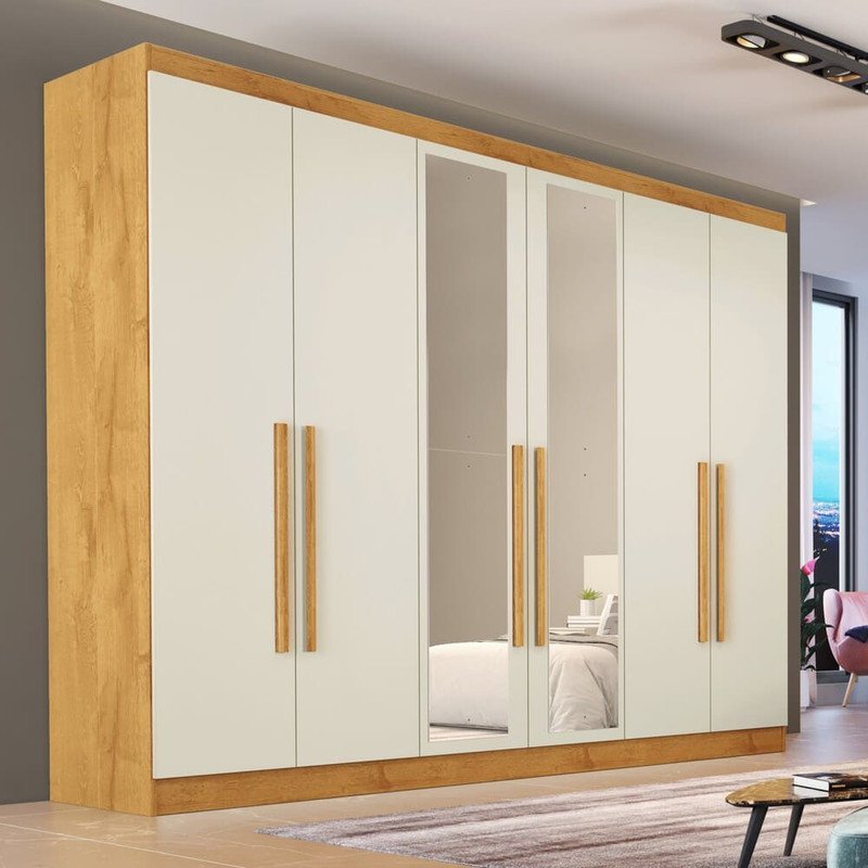 Guarda Roupa Casal com Espelho 6 Portas 6 Gavetas - Oslo-Peroba/Off White - Made Marcs ...