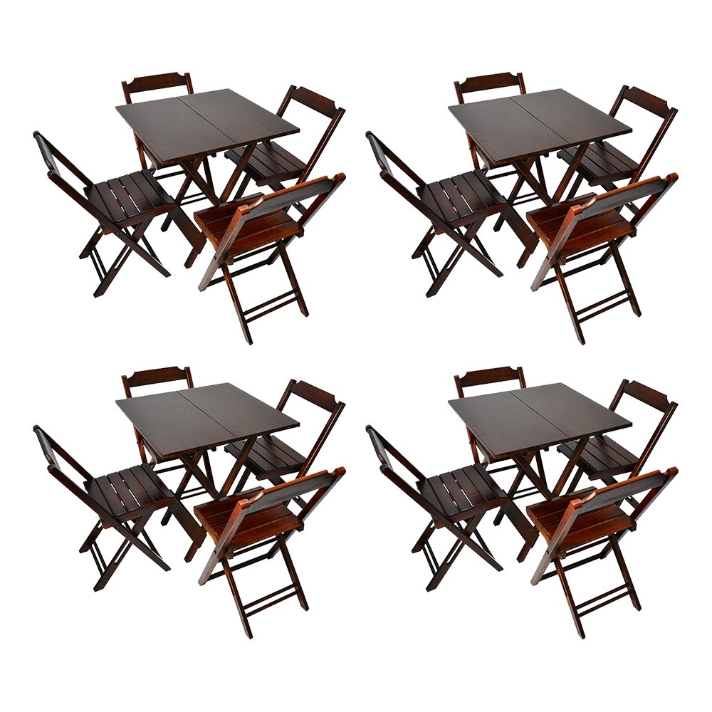 Kit 4 Jogos de Mesa com 4 Cadeiras de Madeira Dobrável 70x70 Ideal para Bar e Restaurante ...