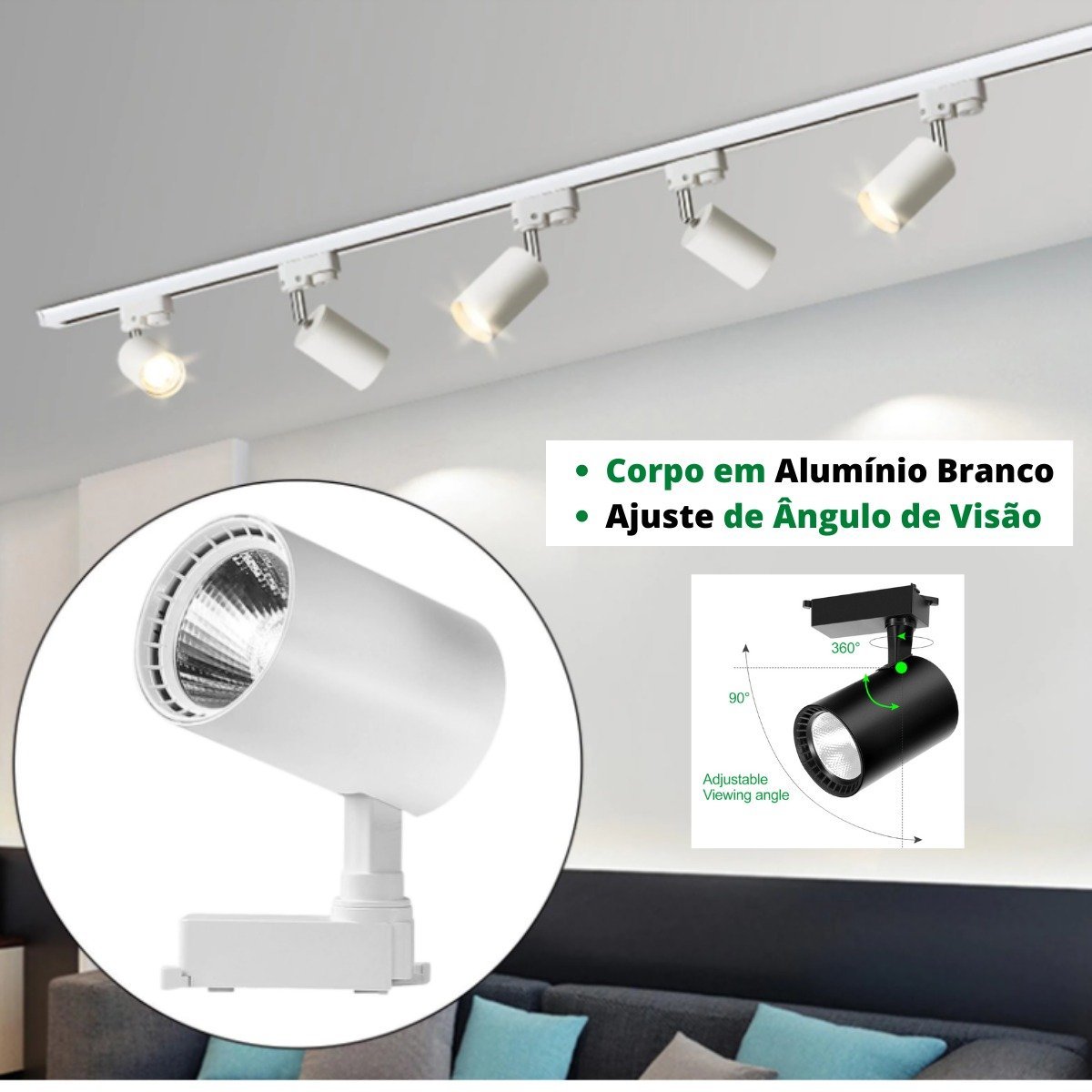 Trilho Eletrificado 1 Metro Branco Com 4 Spots Led 7W 3000K Branco ...