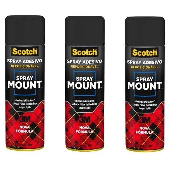 Kit com 3 Cola Adesivo 3M SPRAY Mount 500ML Reposicionavel 300G | MadeiraMadeira