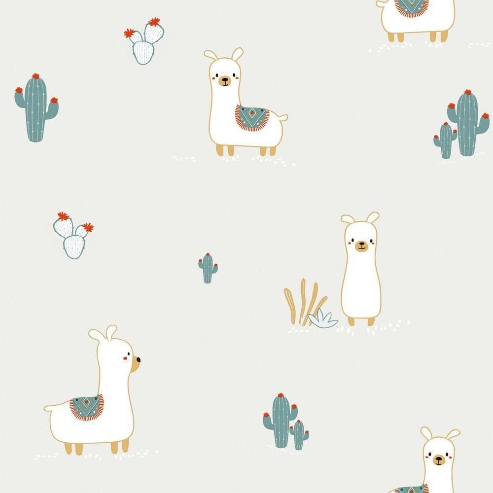 Papel de Parede Fofura Baby Lhamas Fundo Cinza Ff4027 | MadeiraMadeira