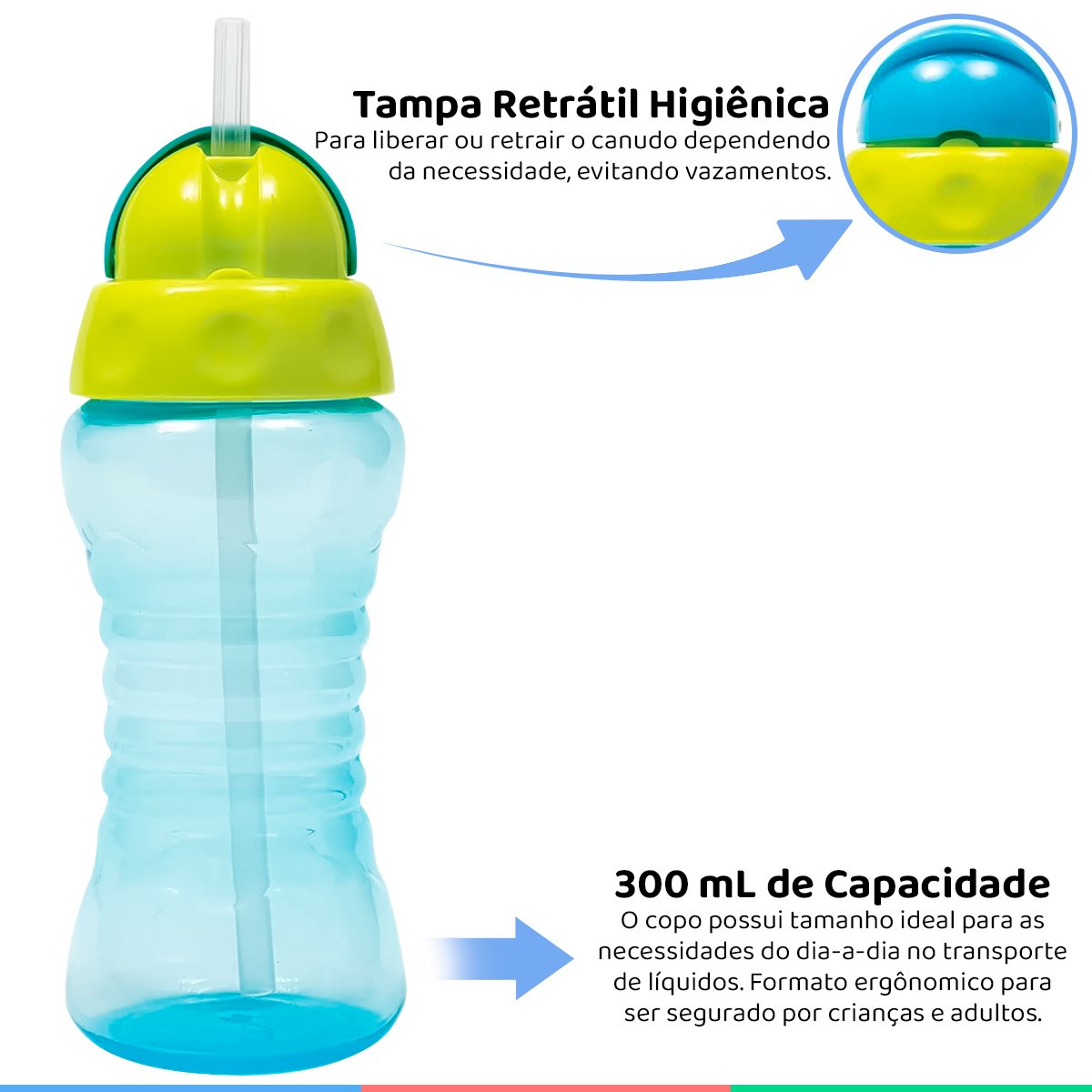 Garrafinha Infantil de Transição 300mL Com Canudo e Tampa Retrátil ...