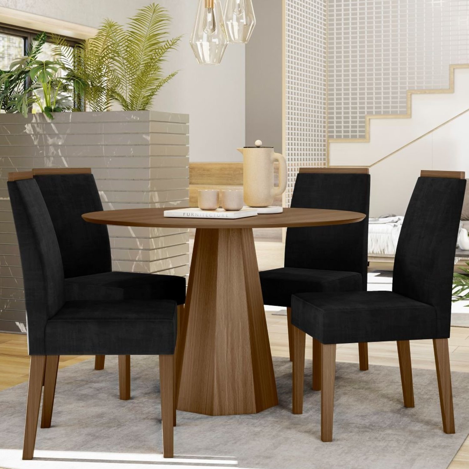 Conjunto Sala de Jantar Mesa Isis 120x120cm com 4 Cadeiras Veneza New ...