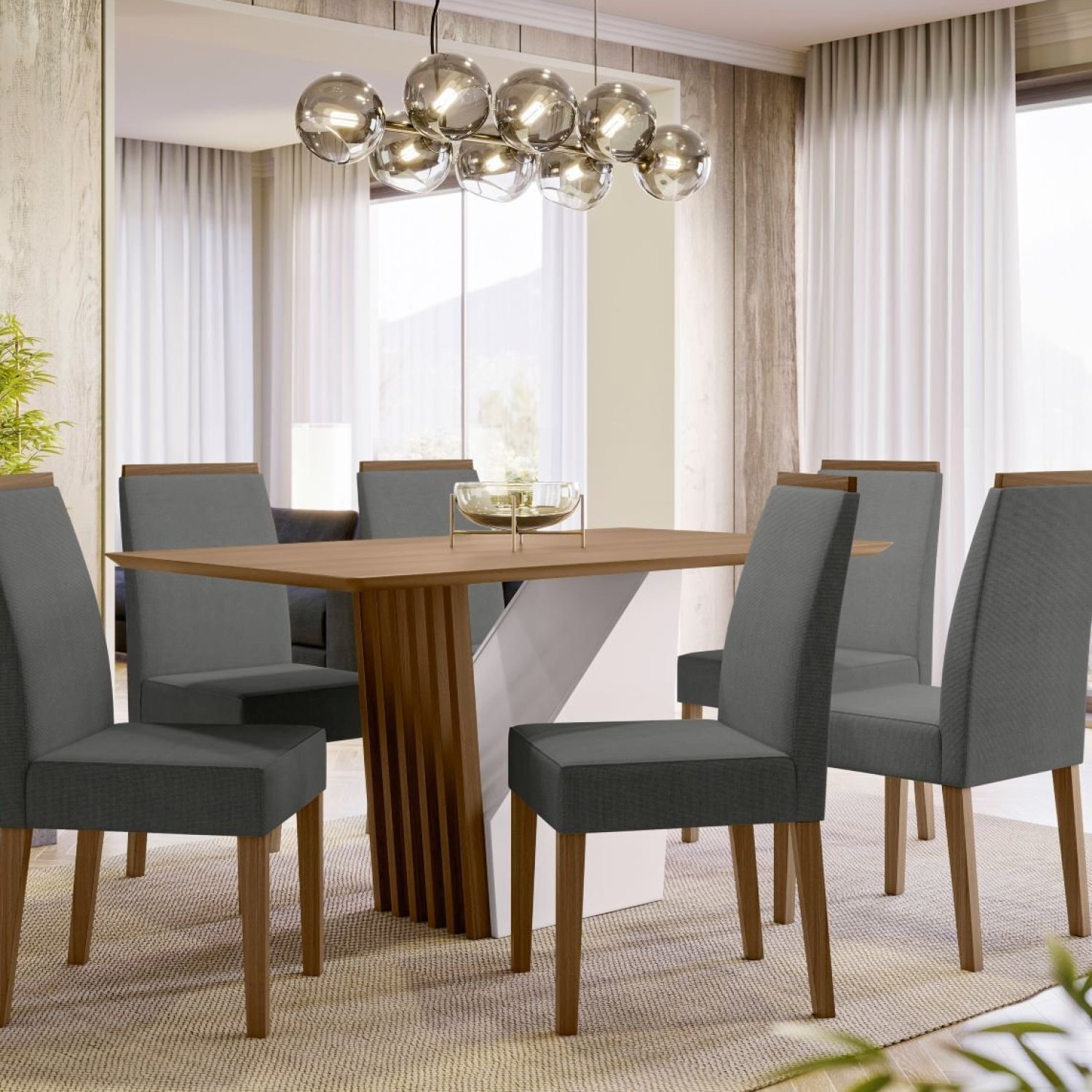 Conjunto Sala de Jantar Mesa Veneza 160x90cm com 6 Cadeiras Veneza | MadeiraMadeira