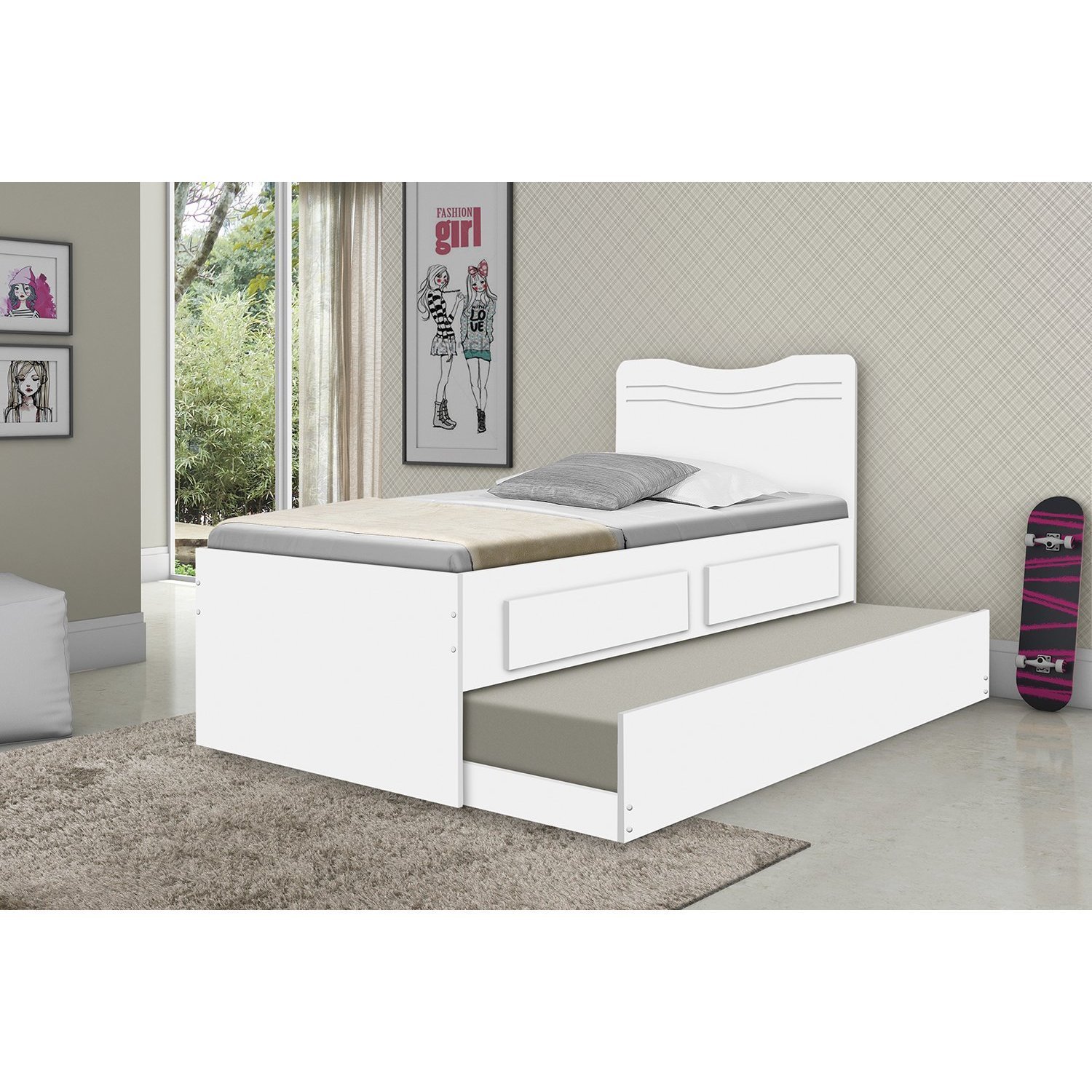 Bicama Solteiro 2 Gavetas Margarida | MadeiraMadeira