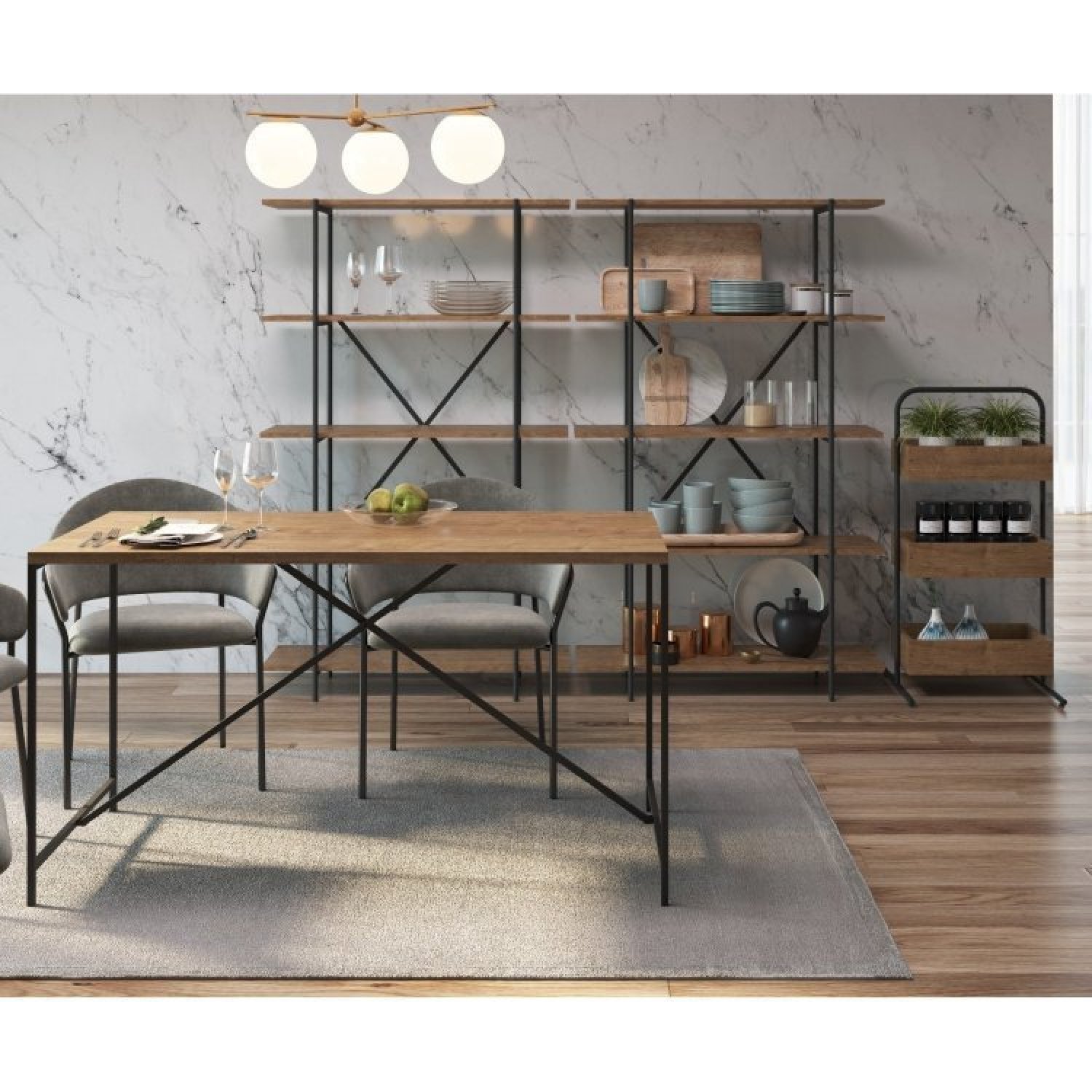 Conjunto Mesa de Jantar e 2 Estantes Industrial 5 Prateleiras e Estante ...