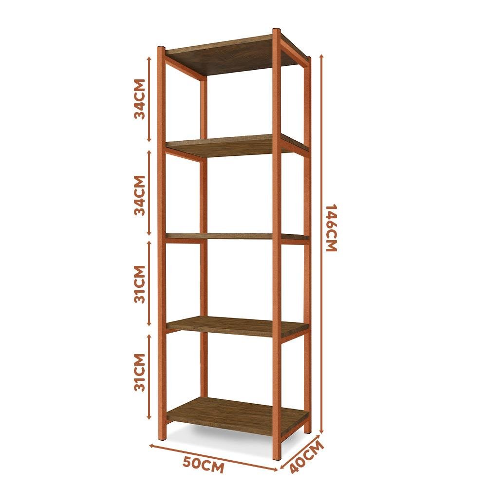 Estante Para Sala 5 Prateleiras 50 cm Imbuia Bronze Zed Steel Mobile ...
