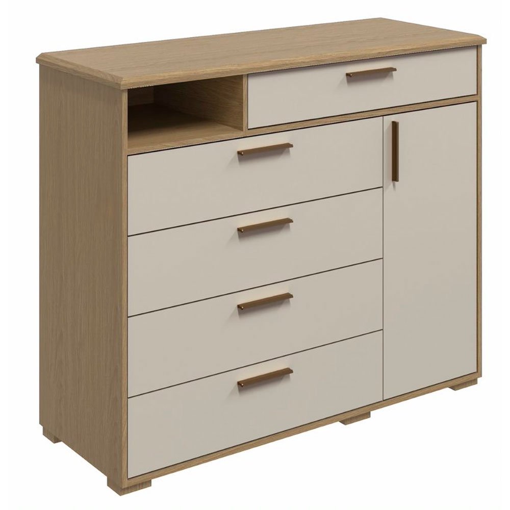 Cômoda Pontal com 5 Gavetas e Sapateira Rimo Carvalho/Off White ...