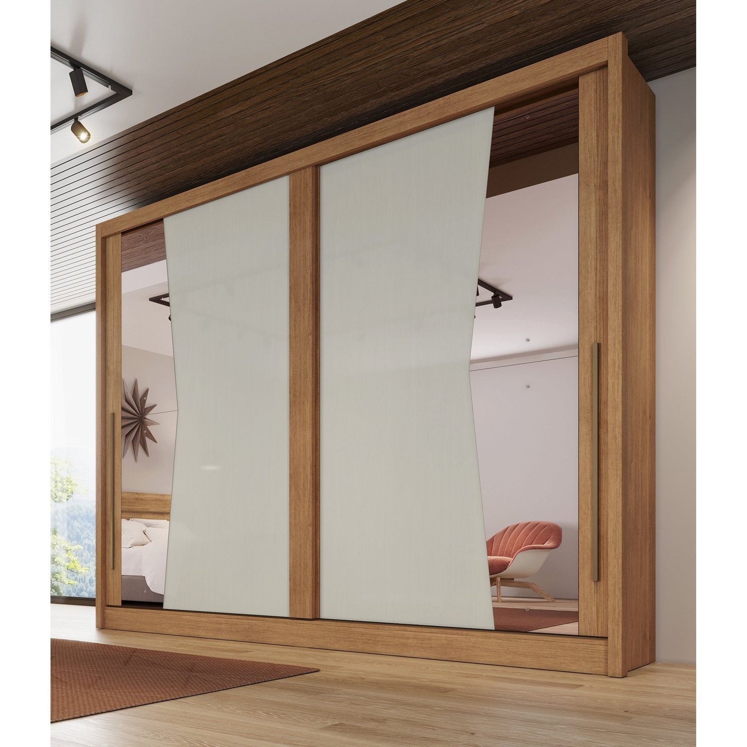 Guarda Roupa Casal com Espelho 2 Portas 4 Gavetas Geom Plus Novo ...