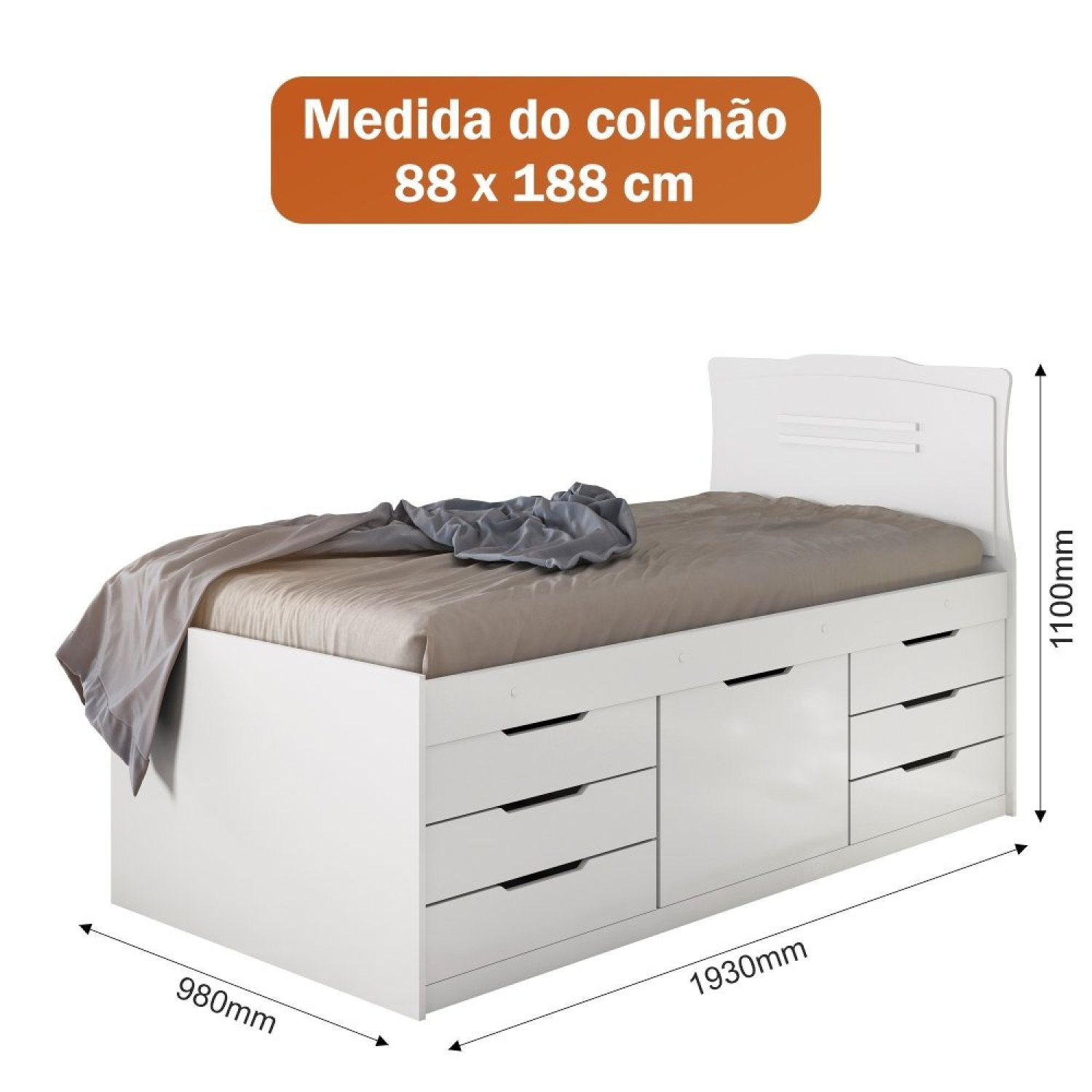 Cama Solteiro Multifuncional 7 Gavetas Florença Conquista Móveis ...