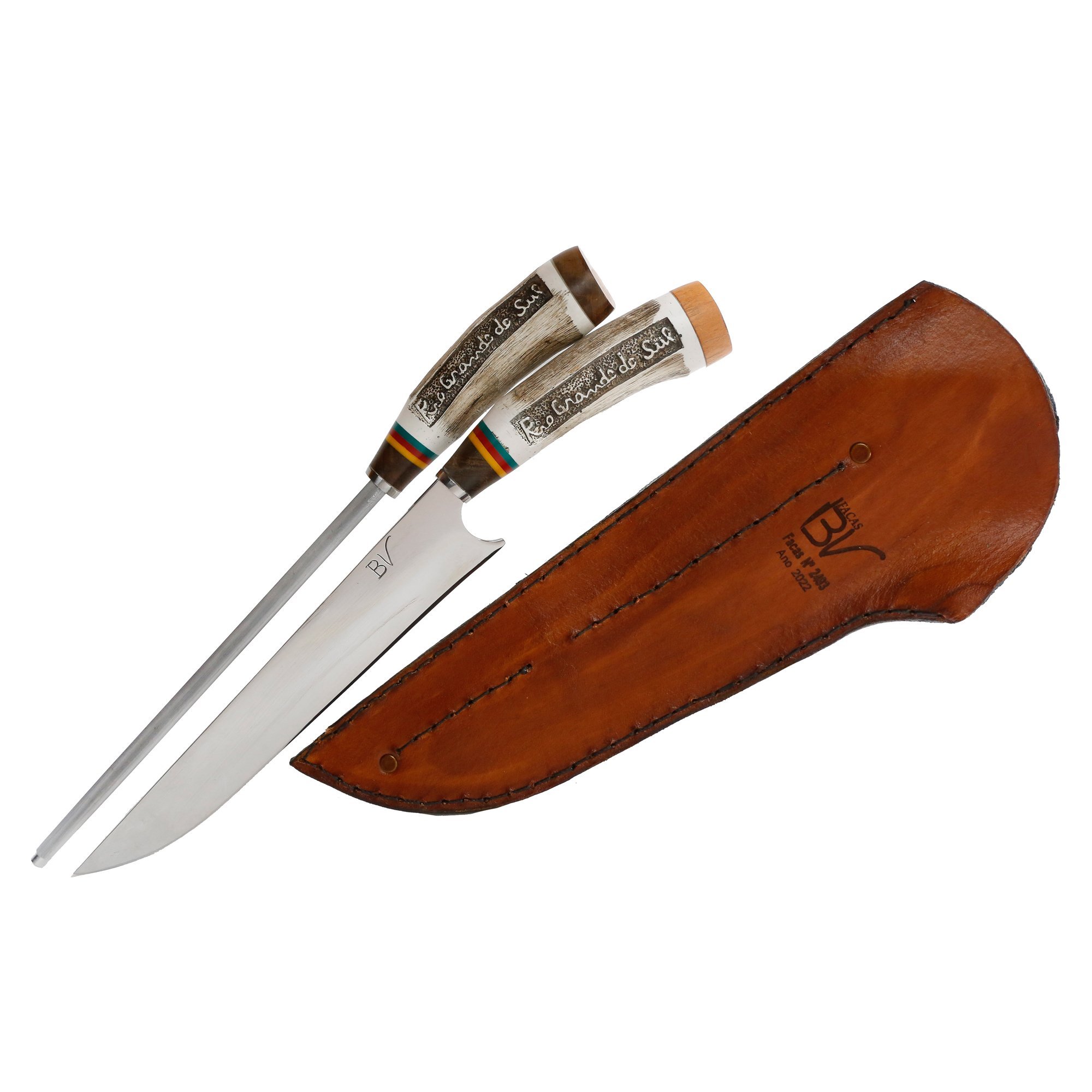 Kit Rio Grande Antigo Faca 10 Pol. Aço Carbono + Chaira + Caixa de ...