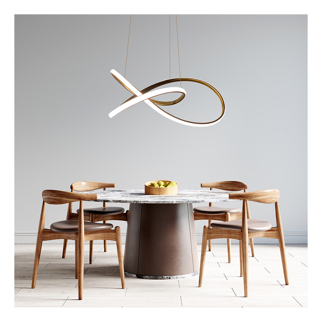 Lustre Led Pendente Moderno Curvas 45w 50cm Luz 3000k | MadeiraMadeira