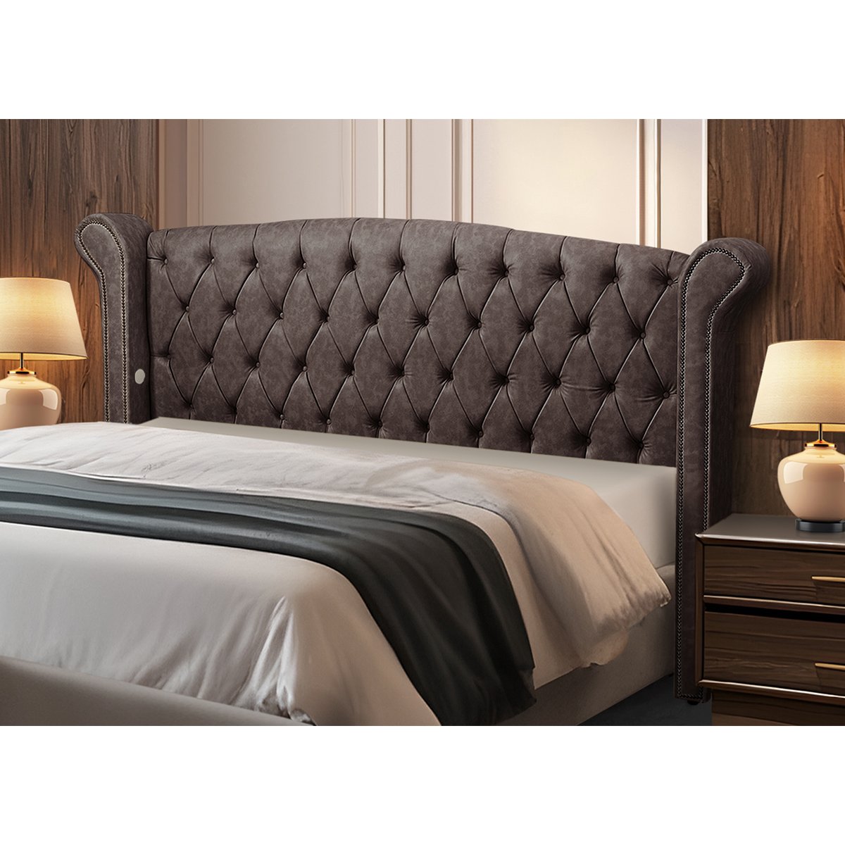 Cabeceira Cama Box Couro Sintético Madeira Queen Grécia:1825 ...