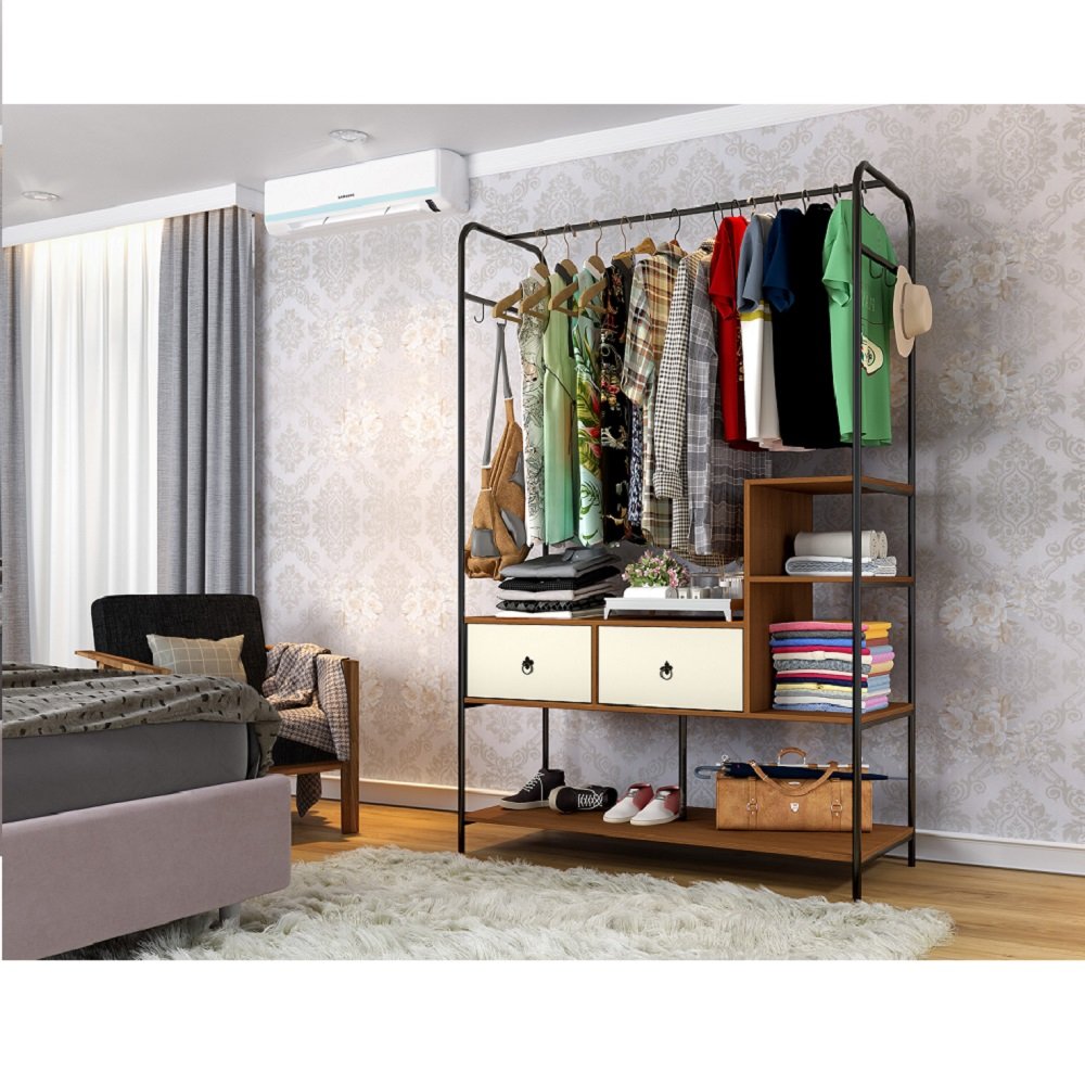 Guarda-Roupa Estilo Industrial Casal Closet Aberto Sevilha | MadeiraMadeira