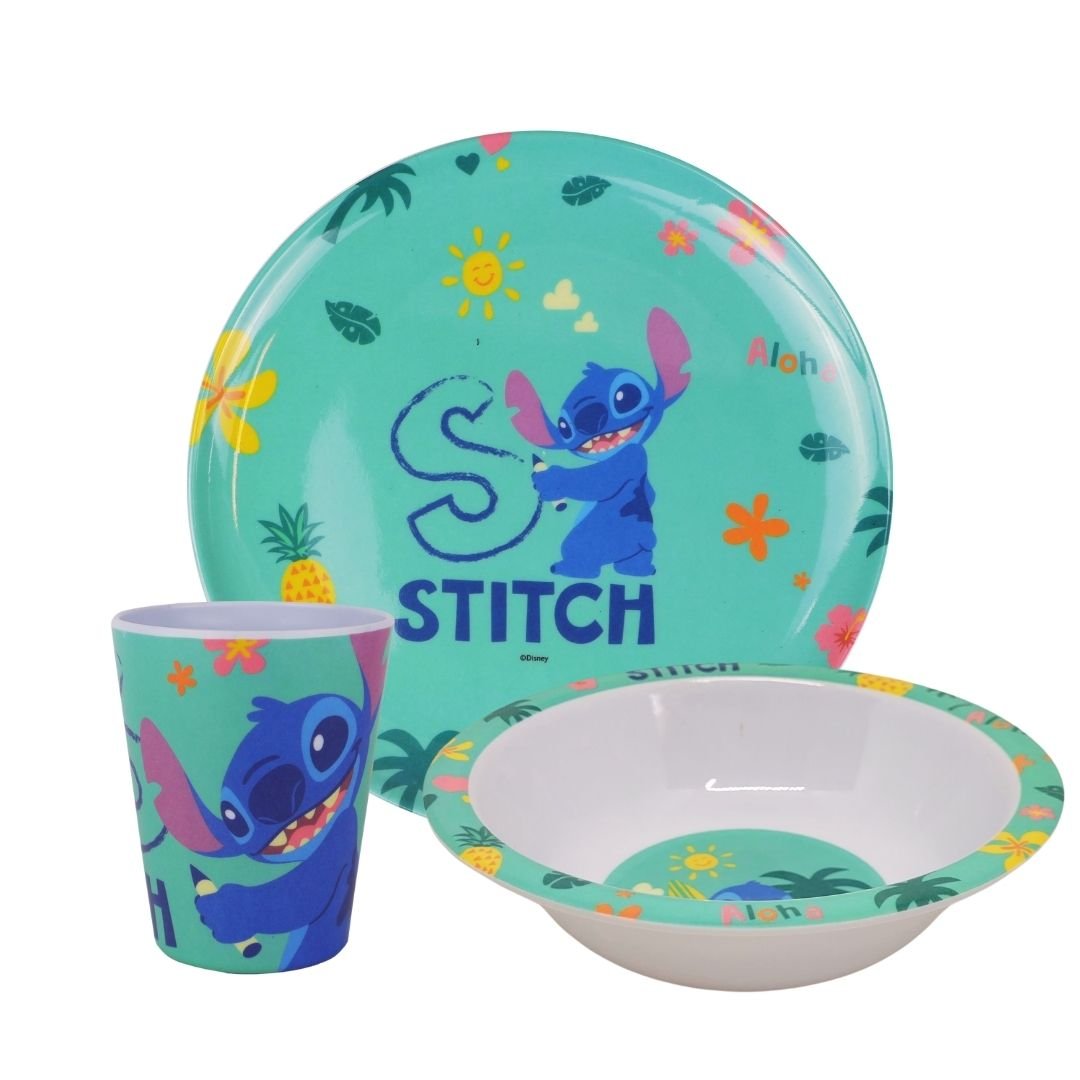 Kit Refeição Infantil Melamina Stitch Disney 3 Peças Prato, Tigela e ...