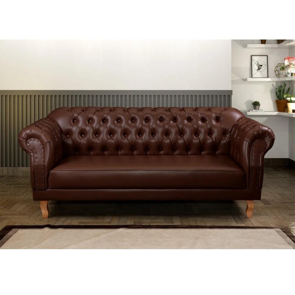 Sofá Chesterfield Duque 3 Lugares Couro Marrom | MadeiraMadeira
