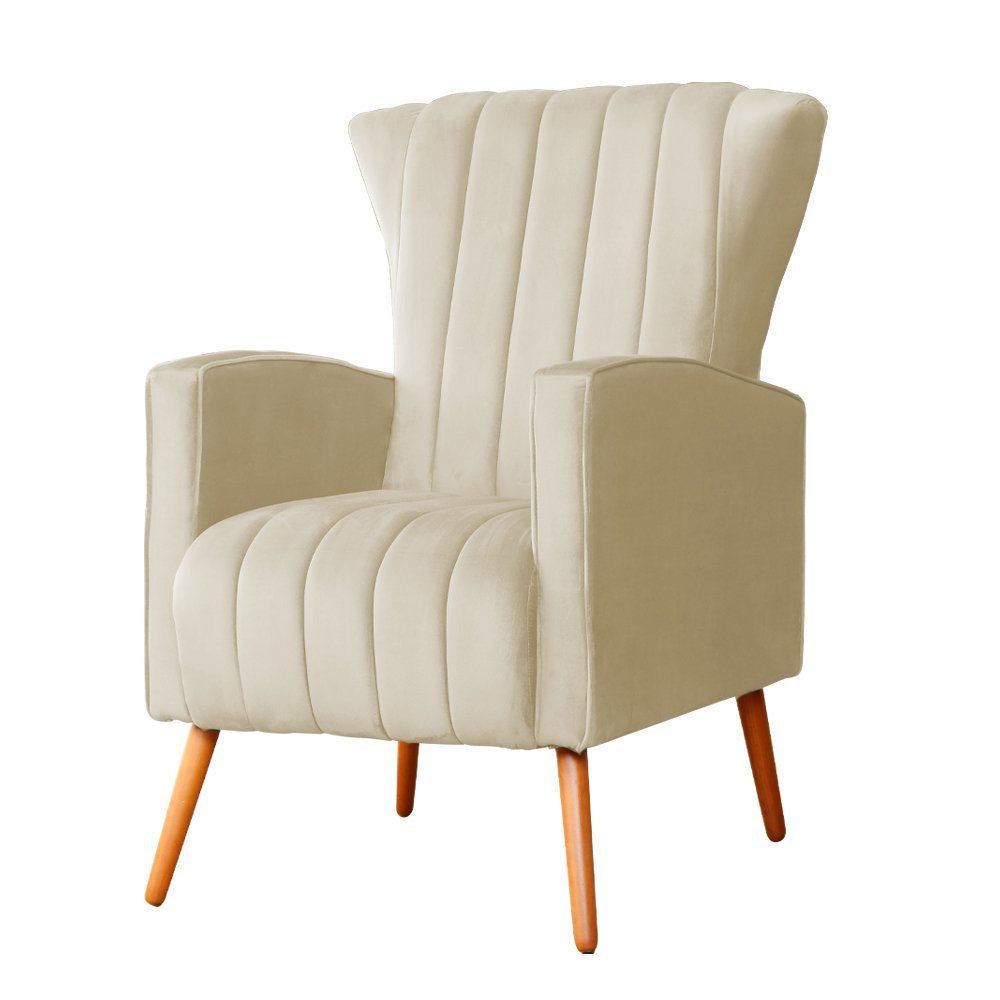 Poltrona Estofada Pés Palito Sala de Estar Melinda Veludo Bege - DL ...