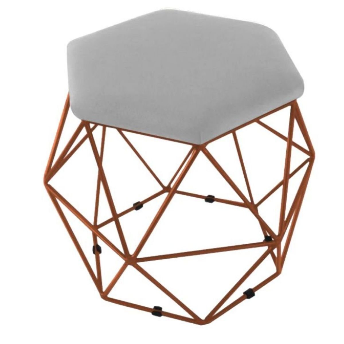 Kit Puff e Banqueta Aramado Base Bronze Suede Cinza | MadeiraMadeira