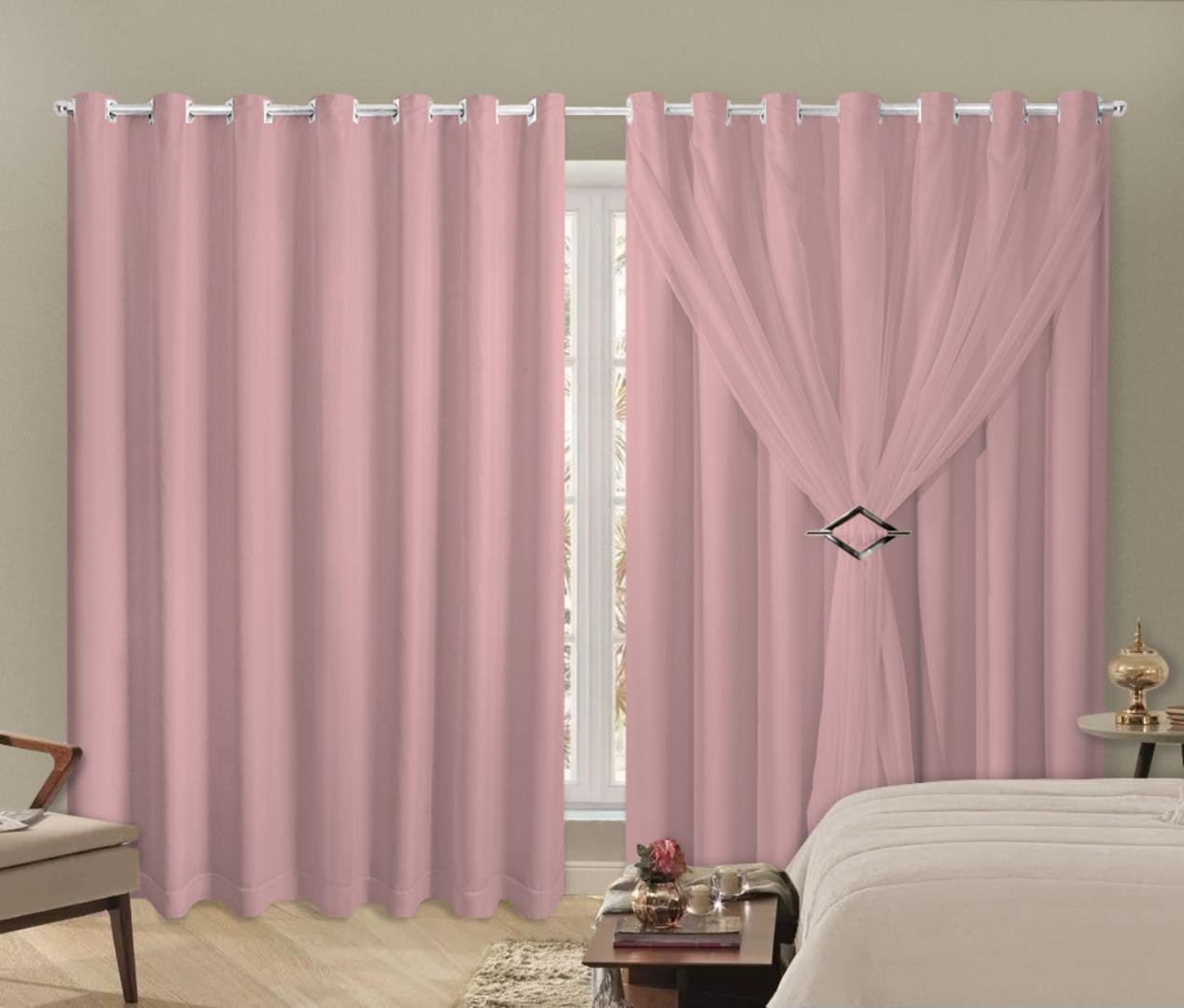 Cortina Blackout PVC 4,00m X 2,50m Com Voil Rosa | MadeiraMadeira