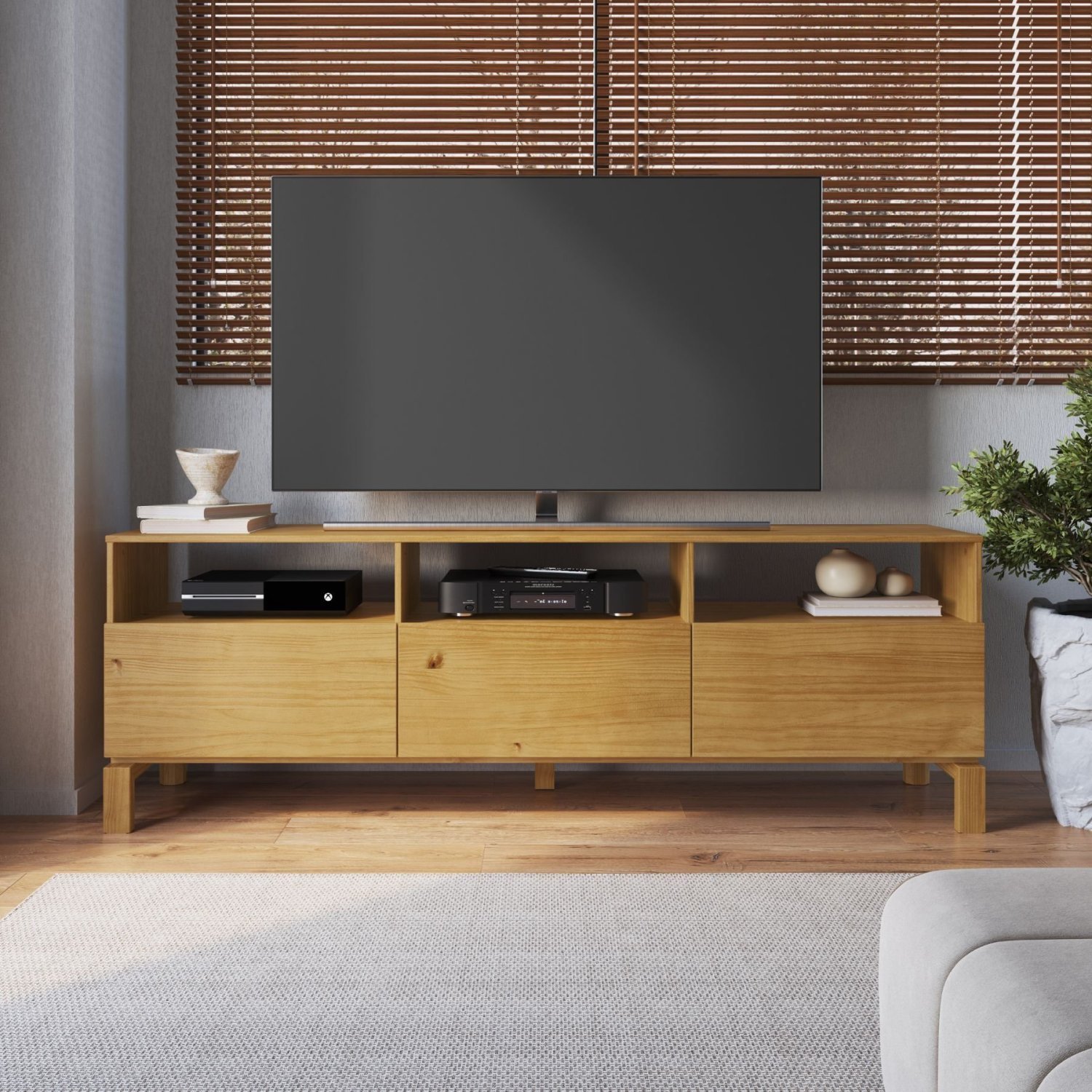 Rack para TV até 60 Polegadas 3 Gavetas 180cm Madeira Maciça Eloá ...