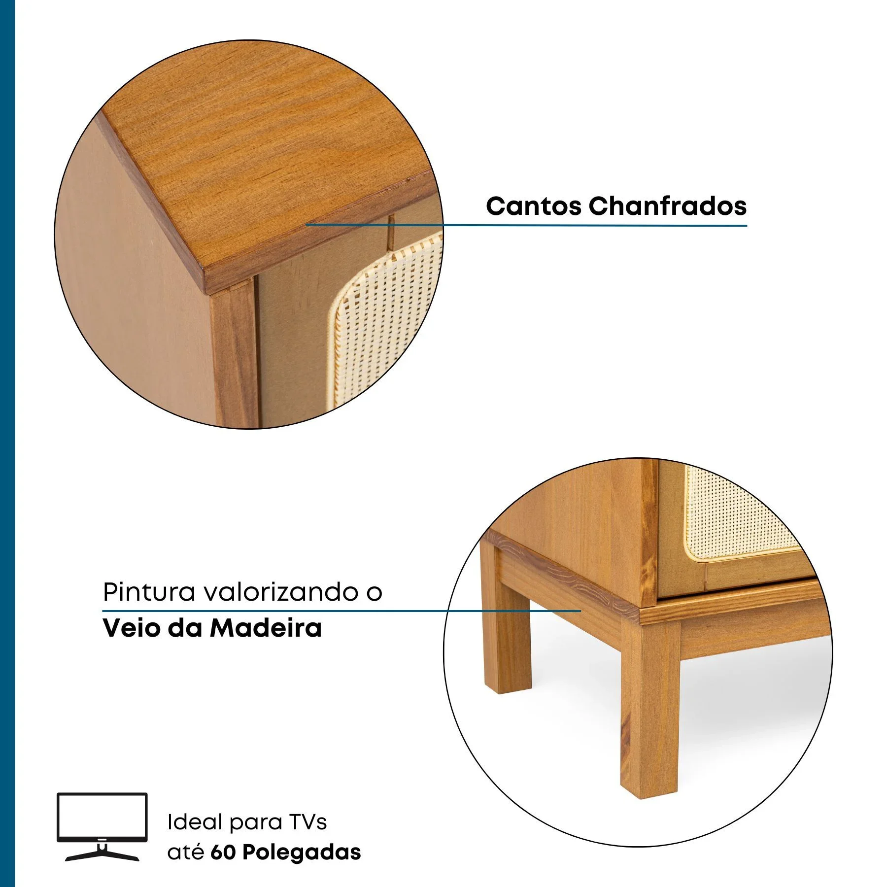 Rack para TV até 60 Polegadas 180cm 1 Gaveta Madeira Maciça e Palha ...