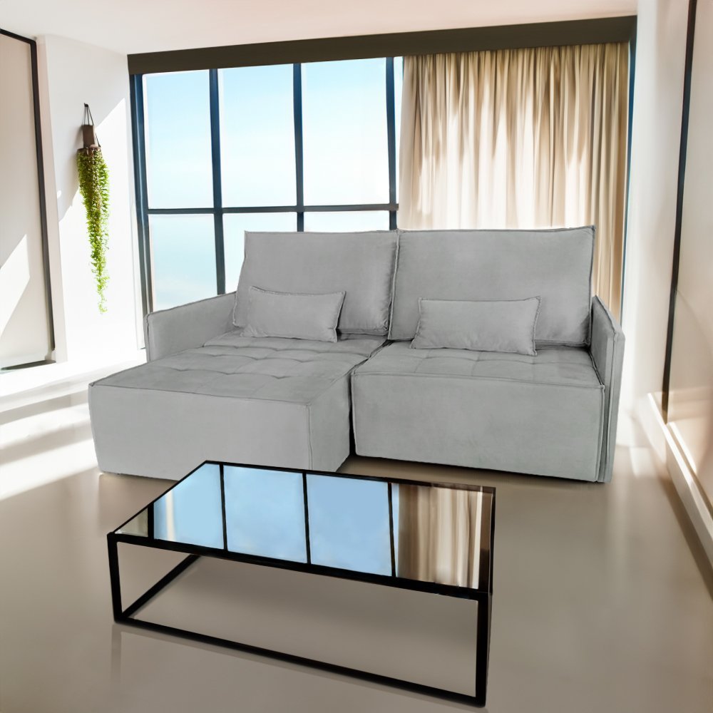 Sofá Cama Bipartido Florença Linho Grafite 1,92m | MadeiraMadeira