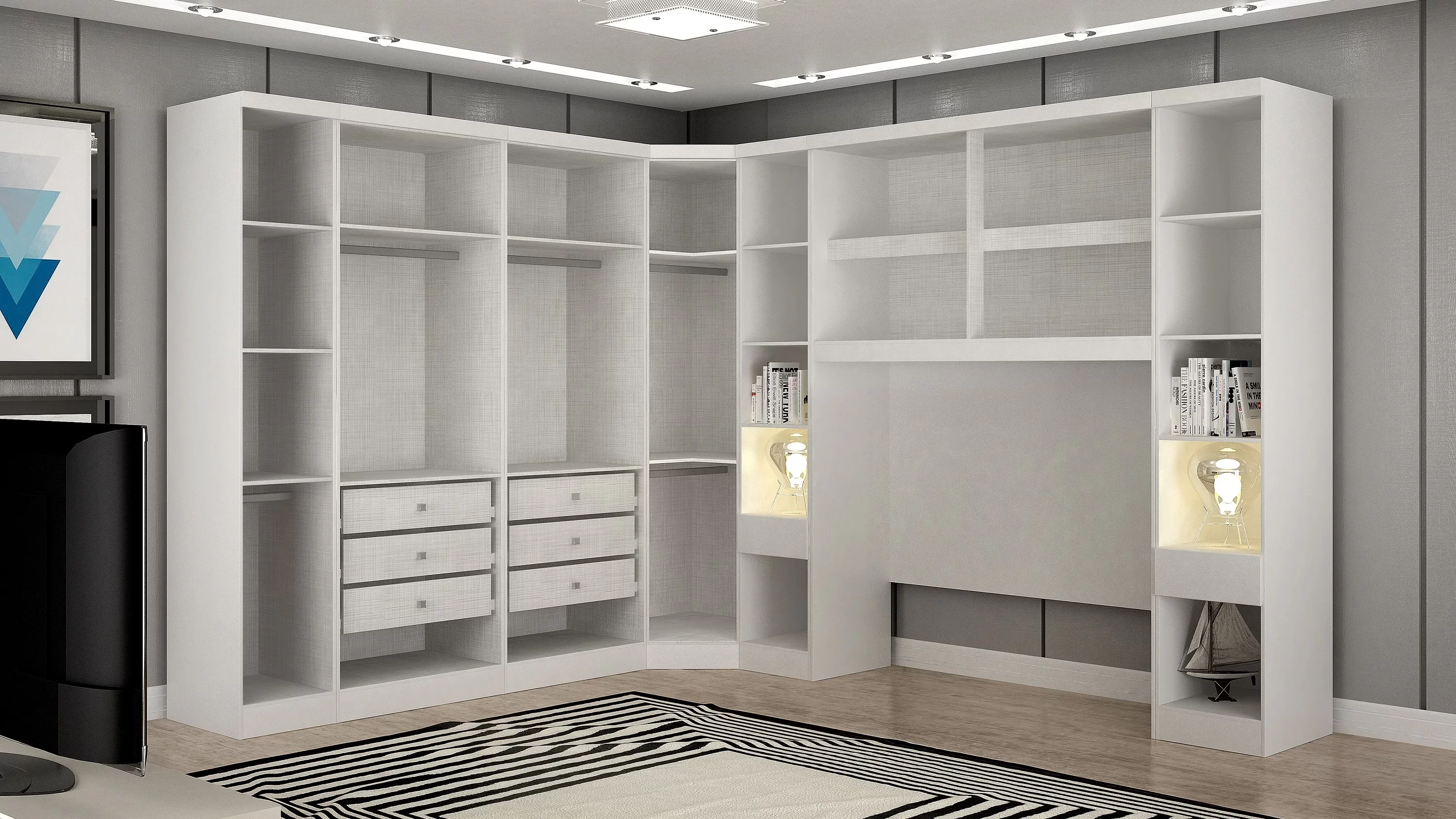 Guarda Roupa Casal 12 Portas 8 Gavetas com Ponte Aérea e 2 Mesas de ...