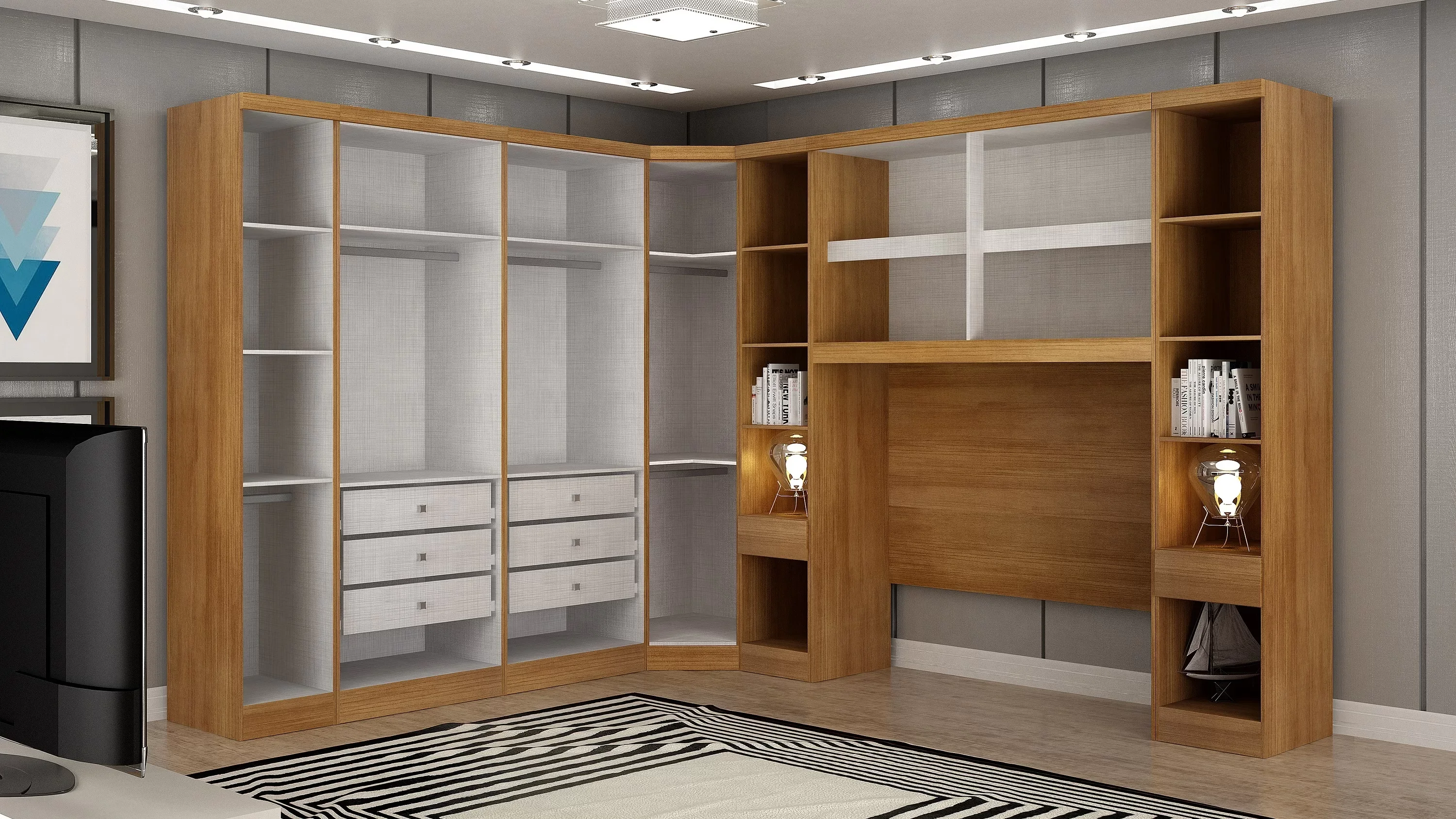 Guarda Roupa Casal 12 Portas 8 Gavetas com Ponte Aérea e 2 Mesas de ...