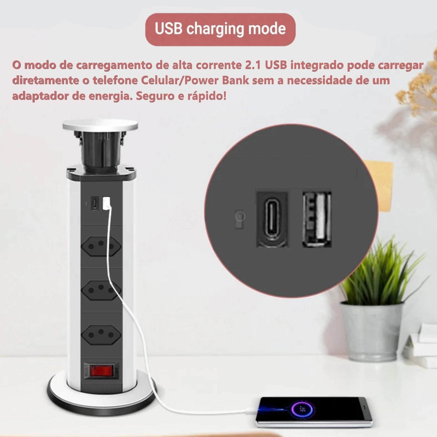 Torre de Tomada para Bancada Embutir Retrátil com 3 Tomadas ...