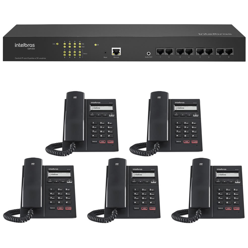 Kit PABX IP Gateway 50 Ramais VoIP CIP 850 + 05 Telefones IP TIP 125 I ...