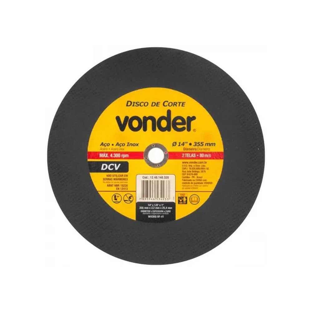 Disco de Corte 14 X 3,2 X 25,4mm Dcv Vonder | MadeiraMadeira