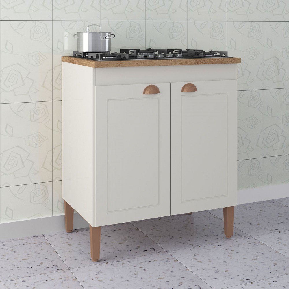 Balcão de Cozinha 72 Cm Viena 2 Portas Off White/canelato Rústico ...