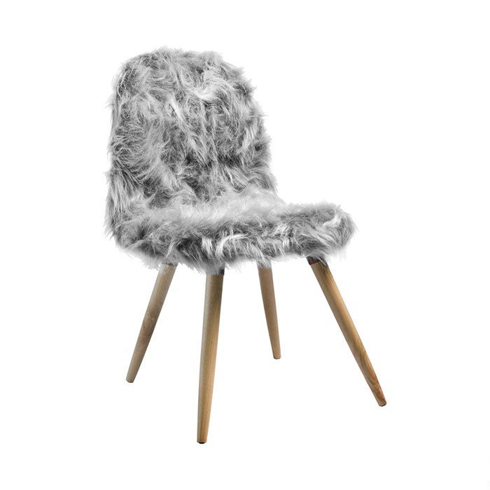 Cadeira Decorativa Rolg Pelo Sintetico Cinza Pes Madeira Sone ...