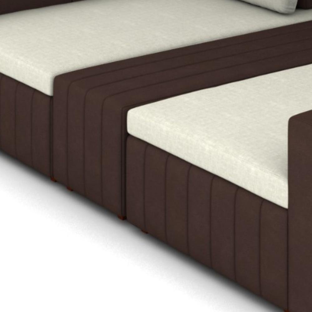 Sofá Ilha Modular com Puff Encosto Removivel 2,45m Linho e Sintético Bordado Kauai | MadeiraMadeira