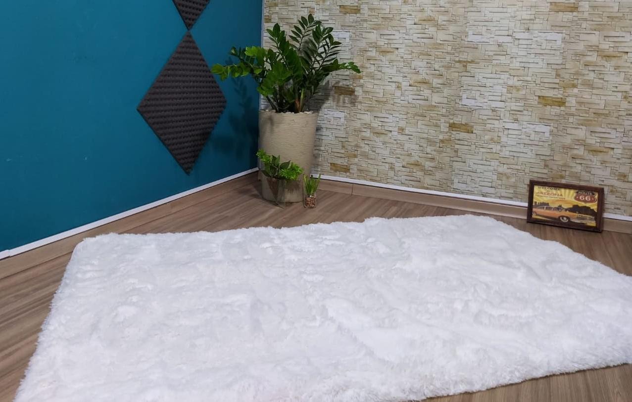 Tapete Peludo Felpudo Sala Quarto Shaggy Luxo 100x150 Branco ...