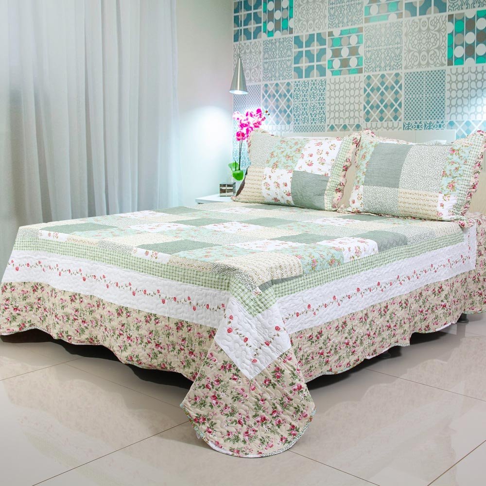Cobre Leito Colcha Patchwork Solteiro 2 Peças Ksatex Carol | MadeiraMadeira