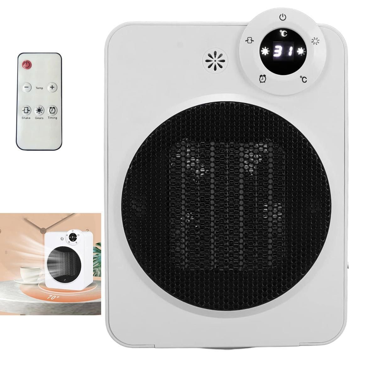 Aquecedor Eletrico Display Digital Angulo 70 Graus Controle Temperatura ...