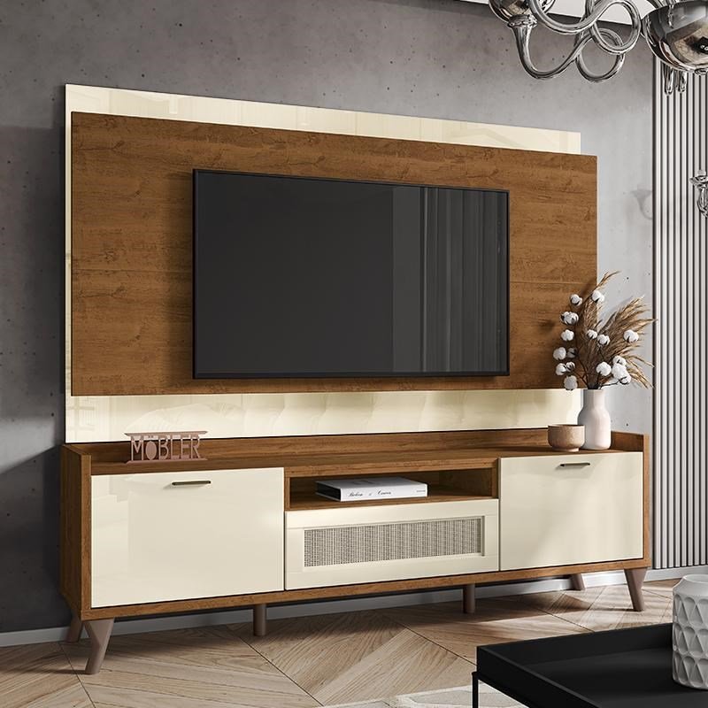 Rack Bancada com Painel Arcade 1.8 para TV até 60” Nature/Off White ...