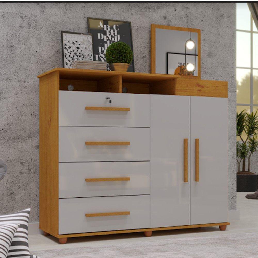 Cômoda Diamante New Mdp/Mdf E Sapateira Cedro Com Off White ...